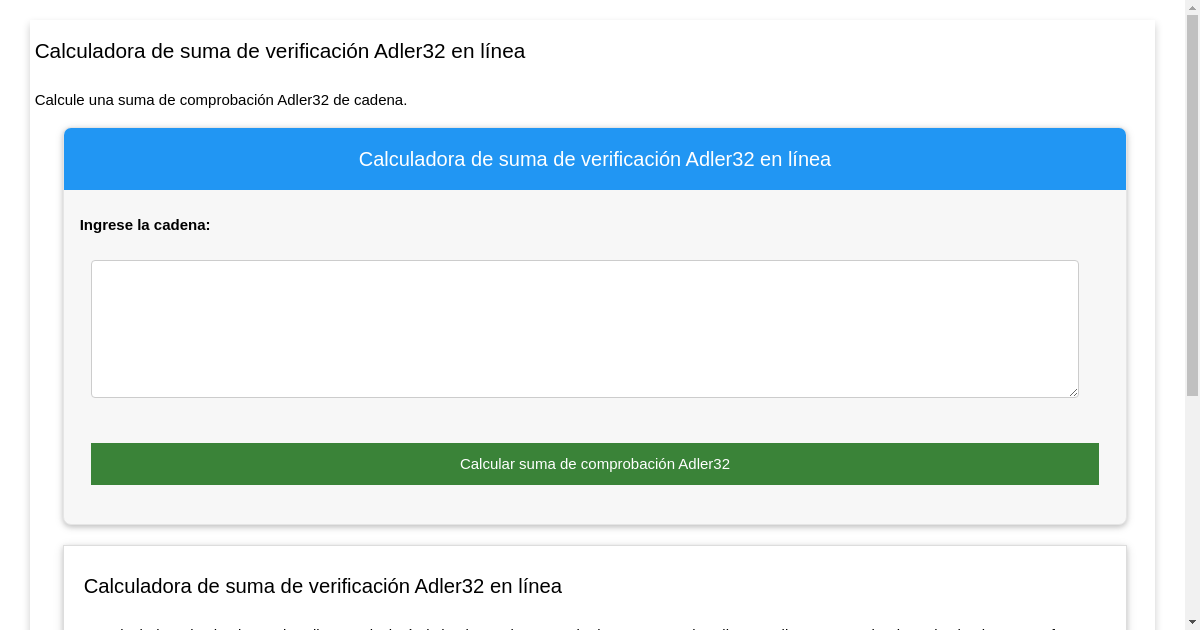Calculadora de suma de verificación Adler32 en línea