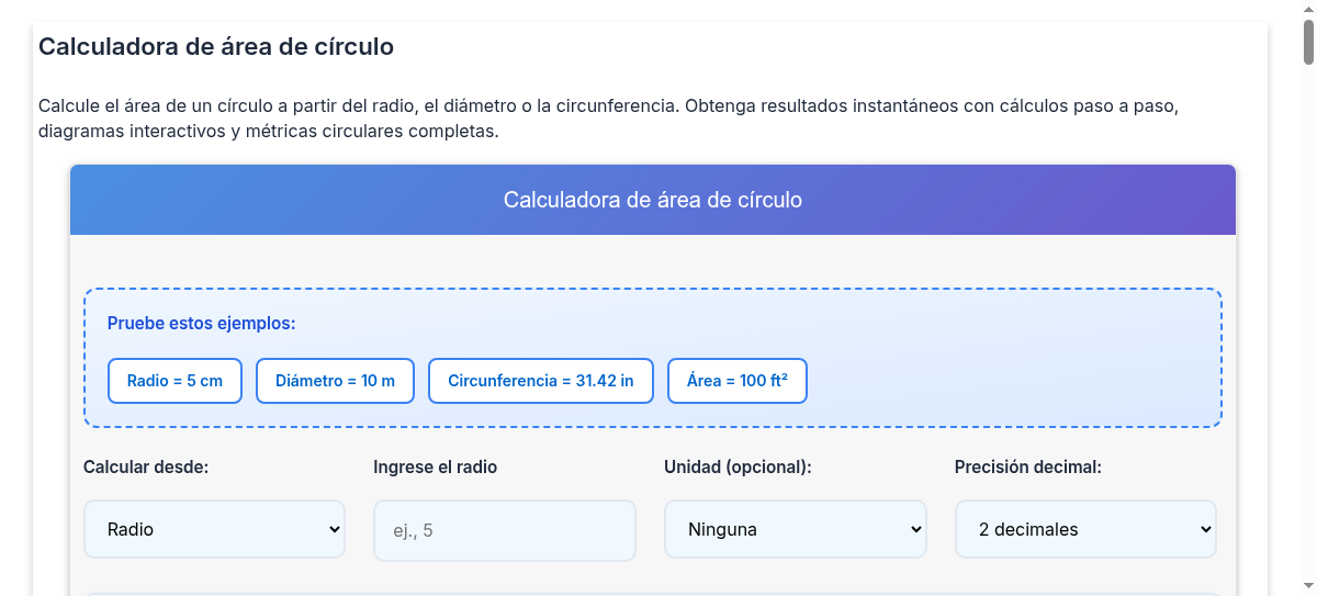 Calculadora de área de círculo - Calcular área, circunferencia y ...