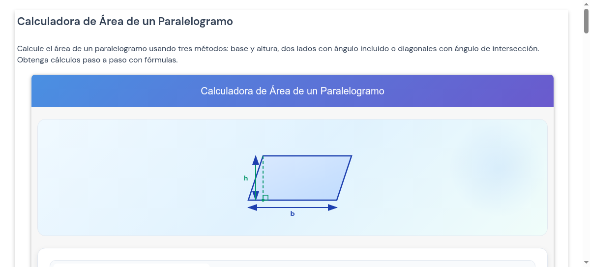 Calculadora de Área de un Paralelogramo - Métodos Base×Altura, Lados× ...
