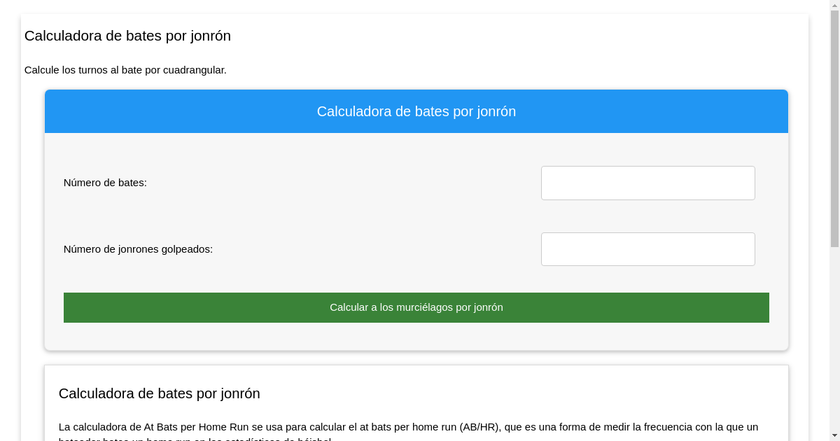 Calculadora de bates por jonrón - Calcular AB/HR