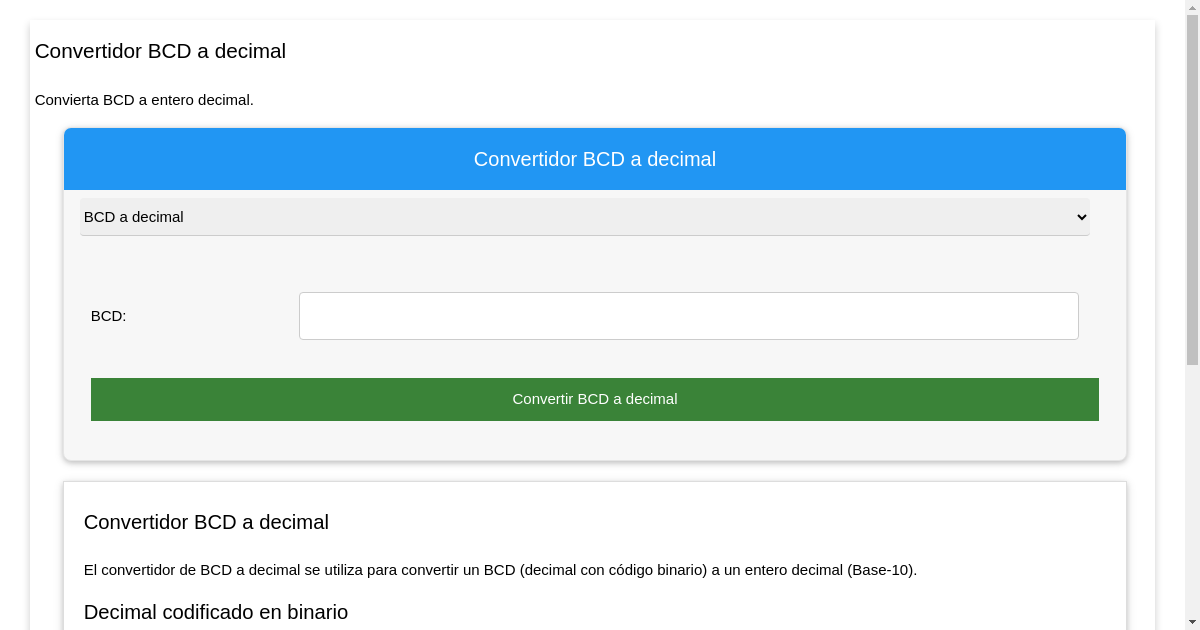 Convertidor BCD a decimal - Convertir BCD en decimal