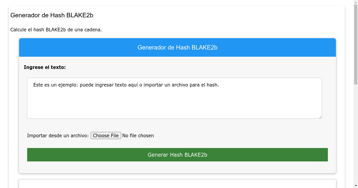 Generador de Hash BLAKE2b en línea