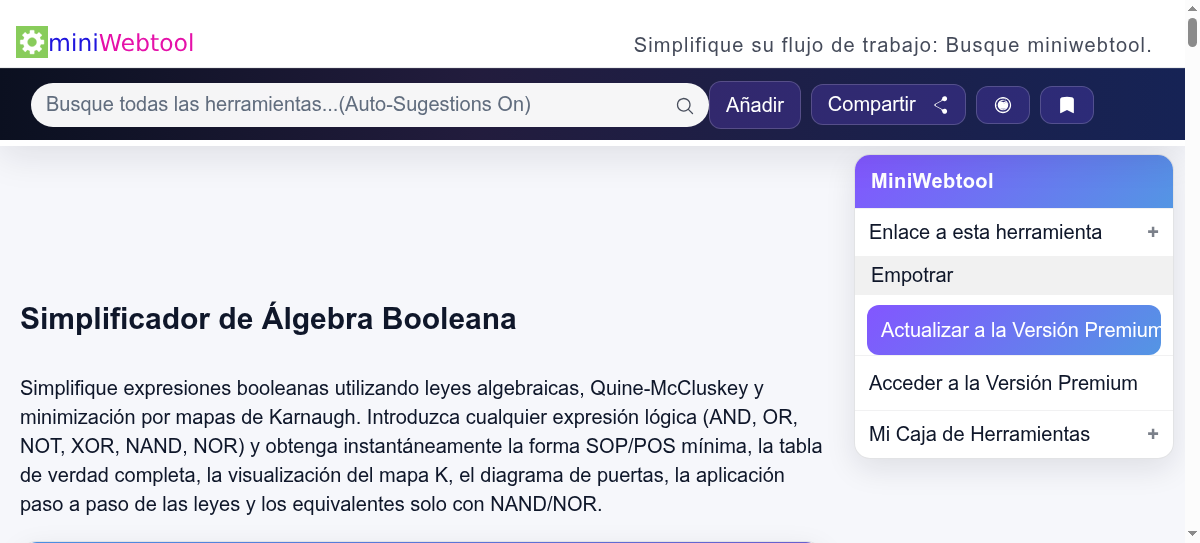 Simplificador de Álgebra Booleana - Minimizar Expresiones Lógicas con ...