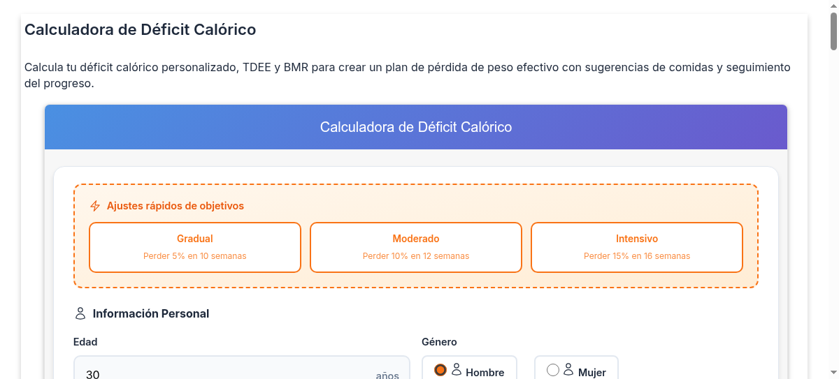 Calculadora de Déficit Calórico Gratuita - TDEE, BMR y Plan de Pérdida ...