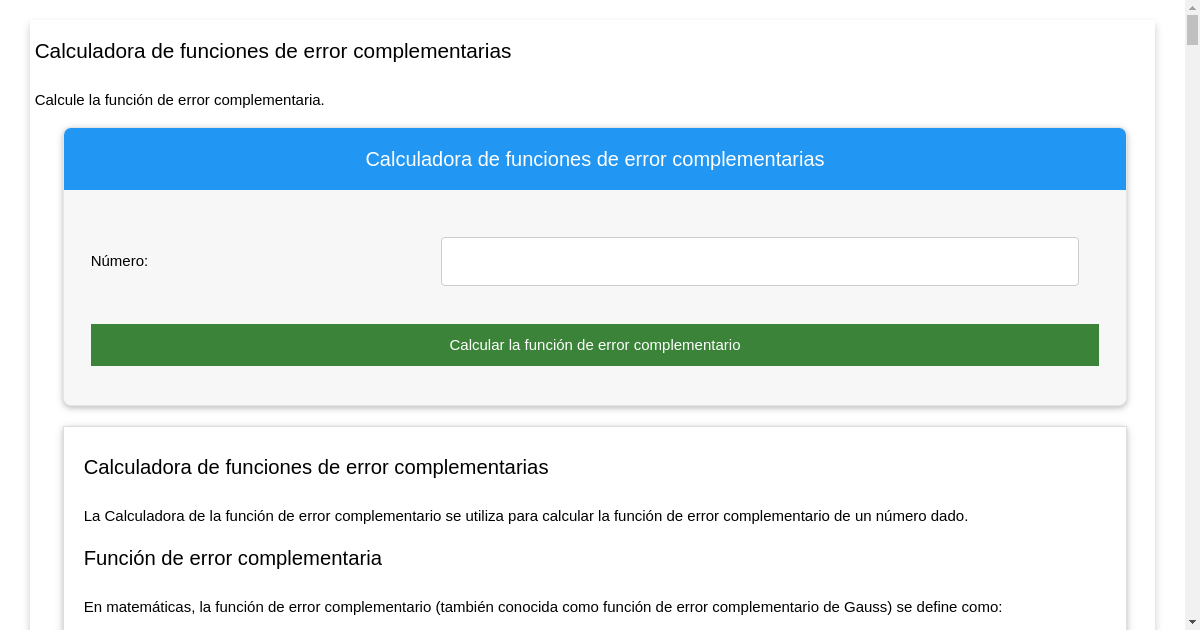 Calculadora de funciones de error complementarias