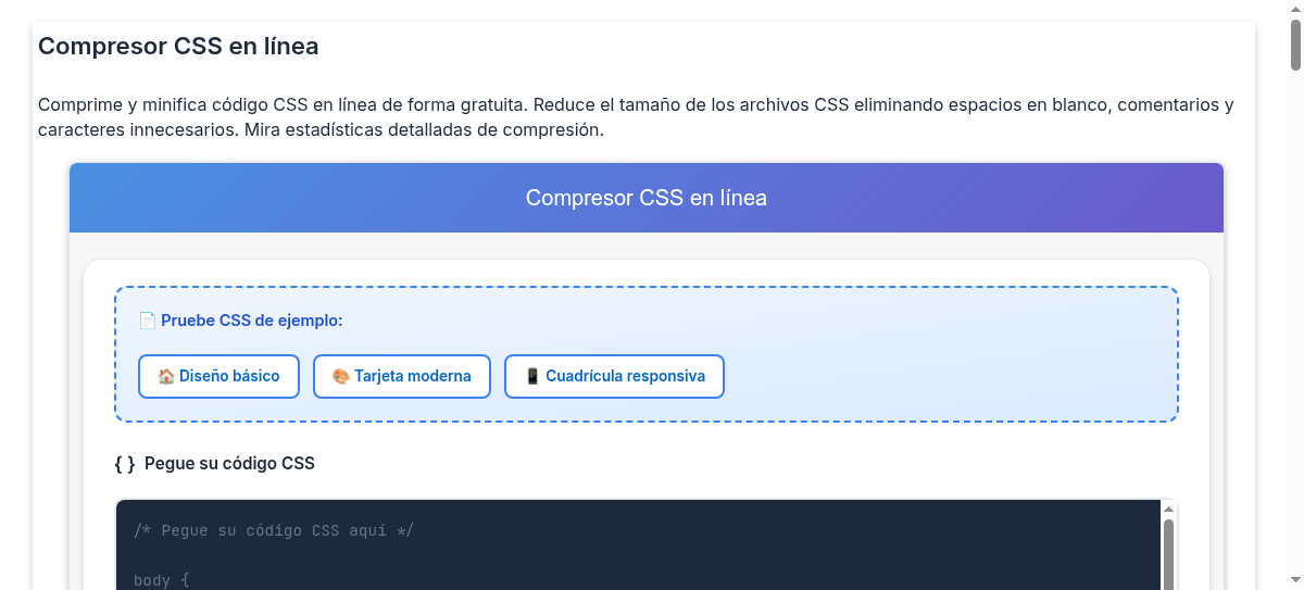 Compresor CSS en línea - Minificar CSS Online | Herramienta Gratuita