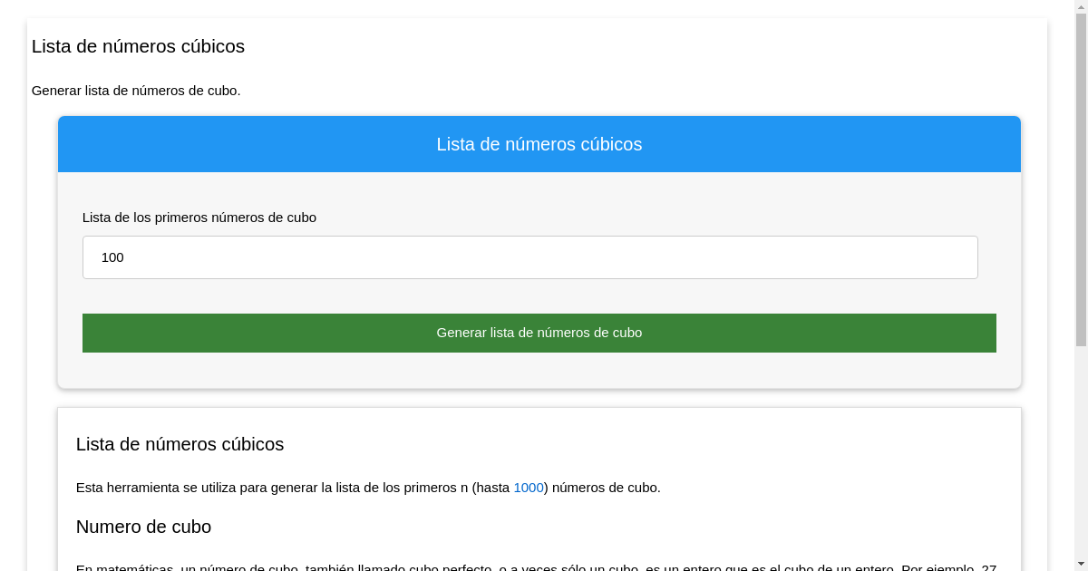 Lista de números cúbicos