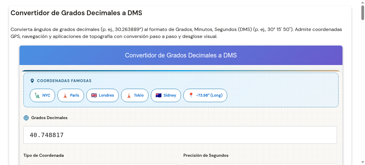 Convertidor de Grados Decimales a DMS - Convertir Decimal a Grados ...