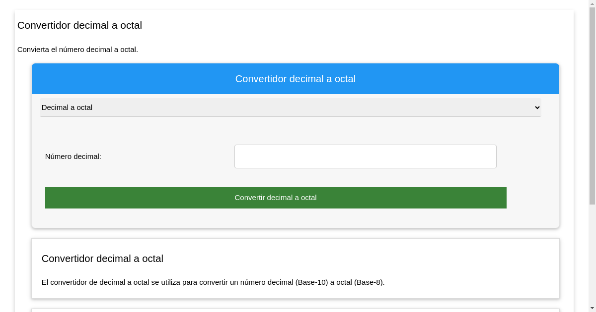Convertidor decimal a octal