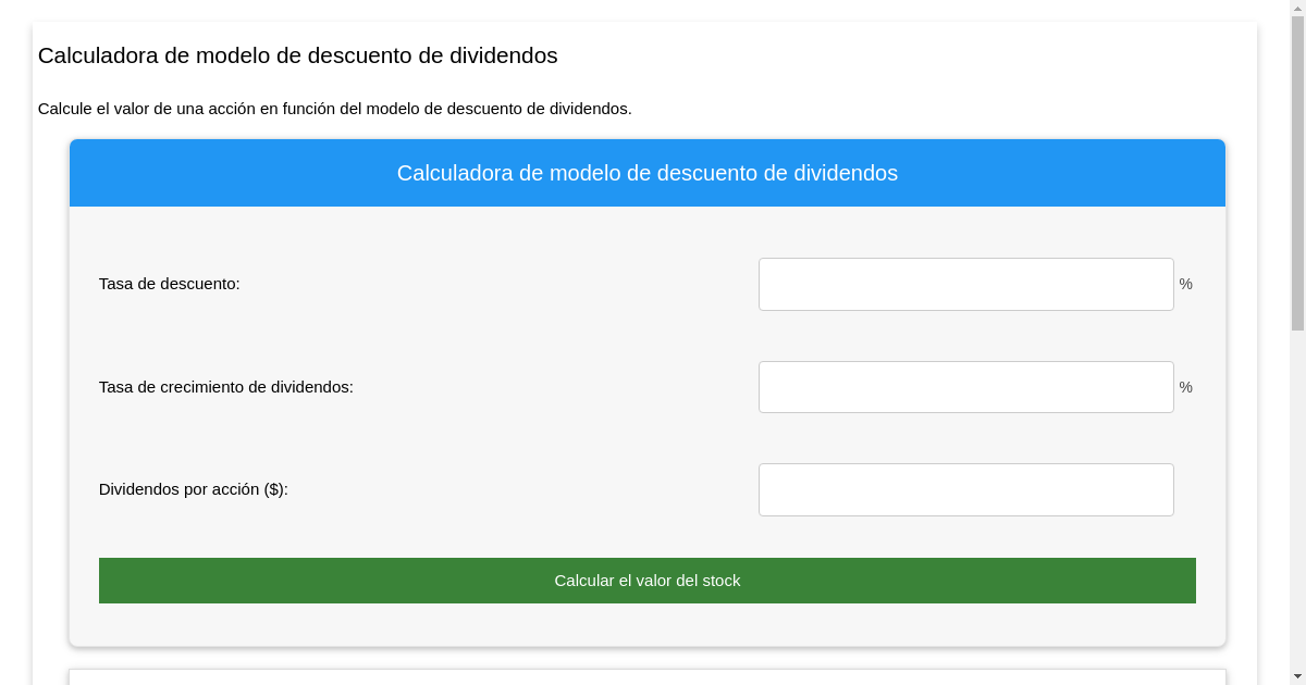 Calculadora de modelo de descuento de dividendos