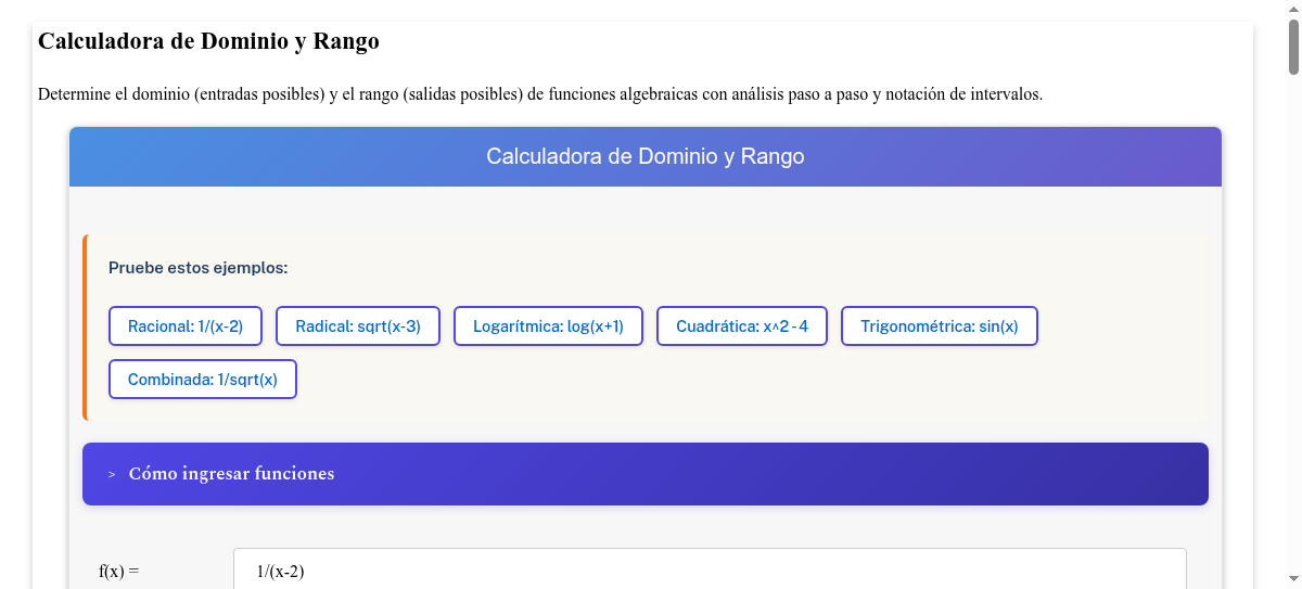 Calculadora de Dominio y Rango - Calcular Dominio y Rango de Funciones