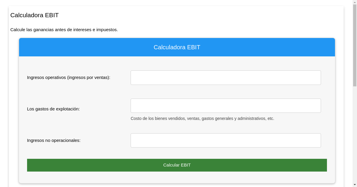 Calculadora EBIT - Cálculo de EBIT - Calcular EBIT en línea