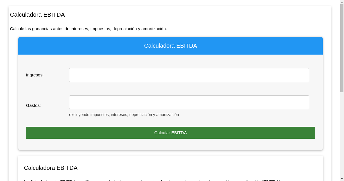 Calculadora EBITDA - Calcular EBITDA