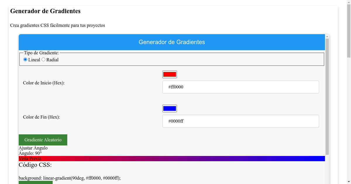 Generador de Gradientes Gratis - Crea Hermosos Gradientes CSS al Instante