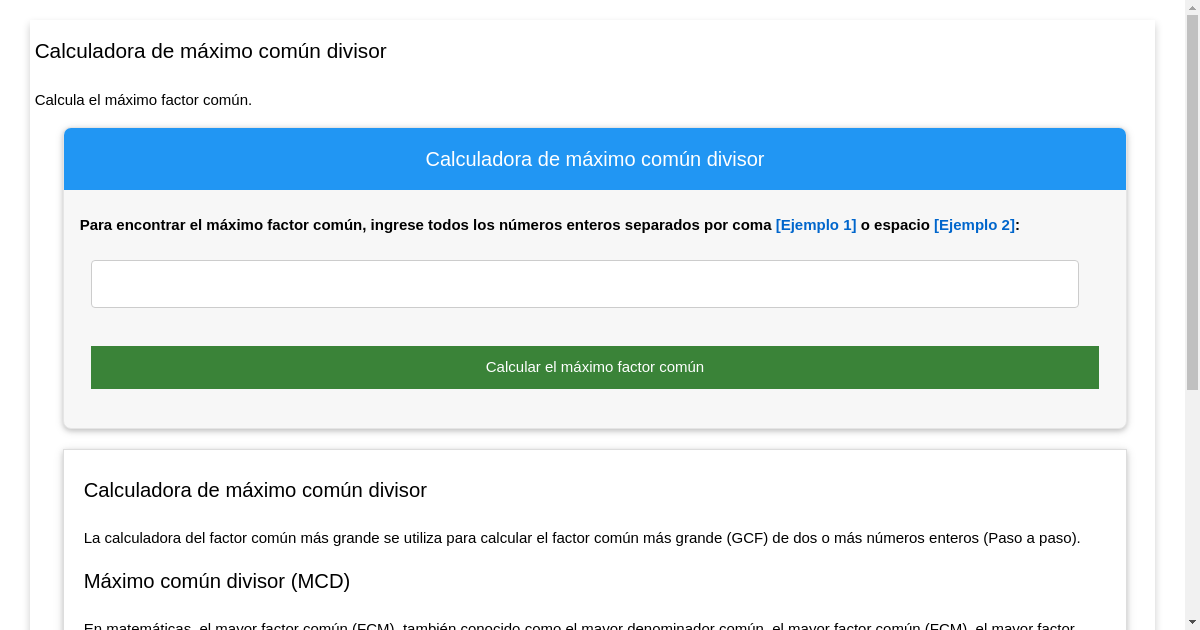 Calculadora de máximo común divisor
