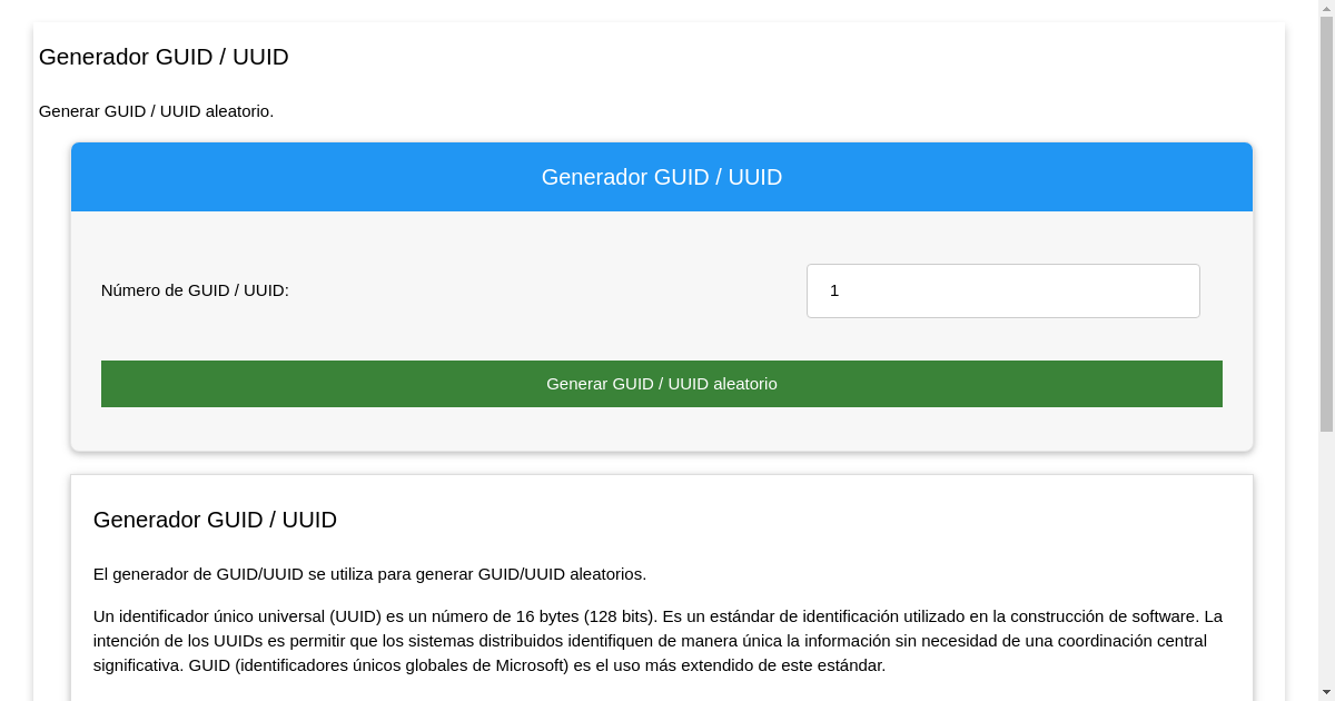 Generador GUID / UUID - Generar GUID / UUID aleatorios