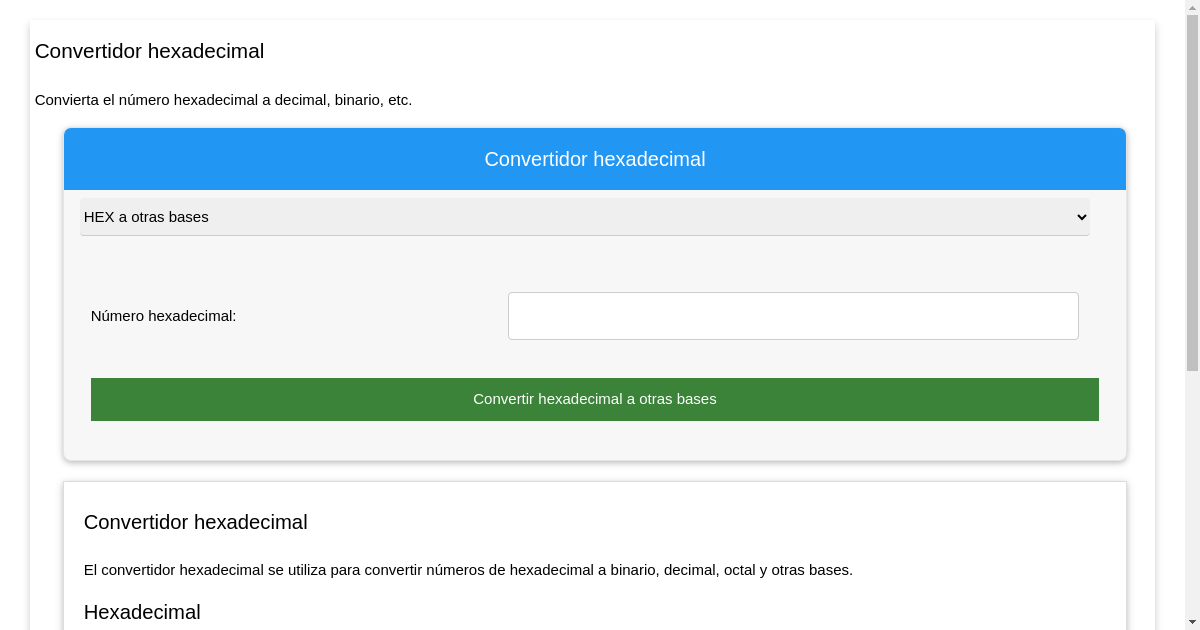 Convertidor hexadecimal - Convertir hex a binario, decimal, octal y ...