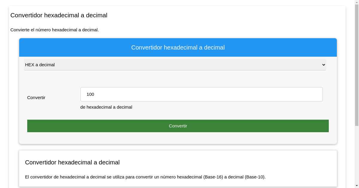 Convertidor hexadecimal a decimal | Herramienta de conversión ...