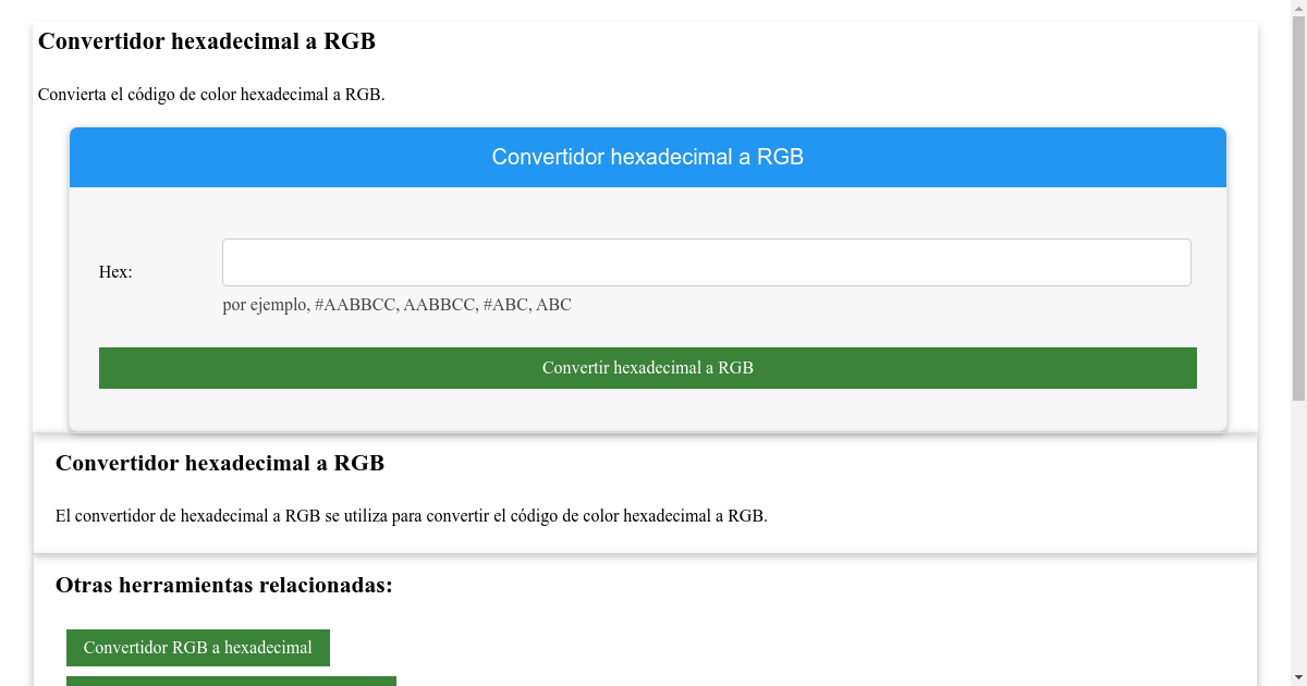 Convertidor hexadecimal a RGB - Convertir código de color hexadecimal a RGB