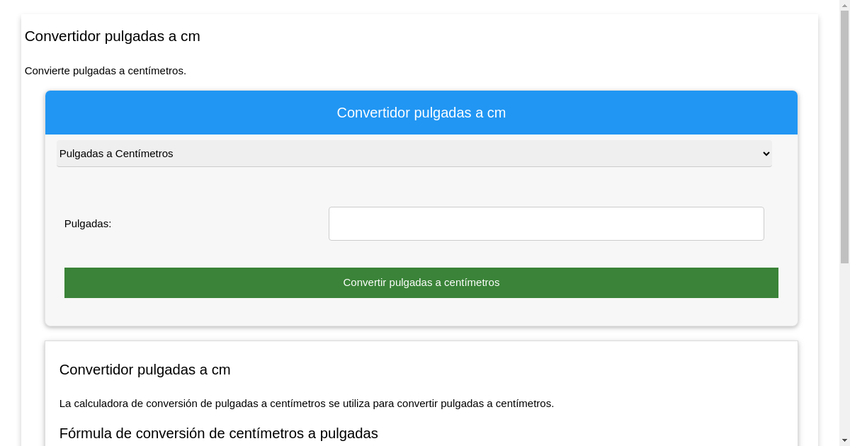 Convertidor pulgadas a cm - Convertir pulgadas a centímetros