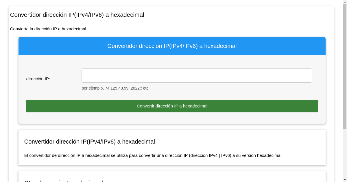 Convertidor dirección IP(IPv4/IPv6) a hexadecimal
