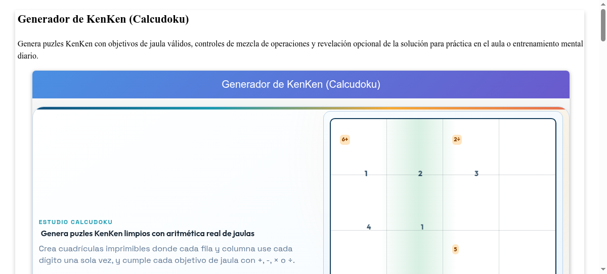 Generador de KenKen (Calcudoku) - Crear Puzles de Lógica Matemática ...