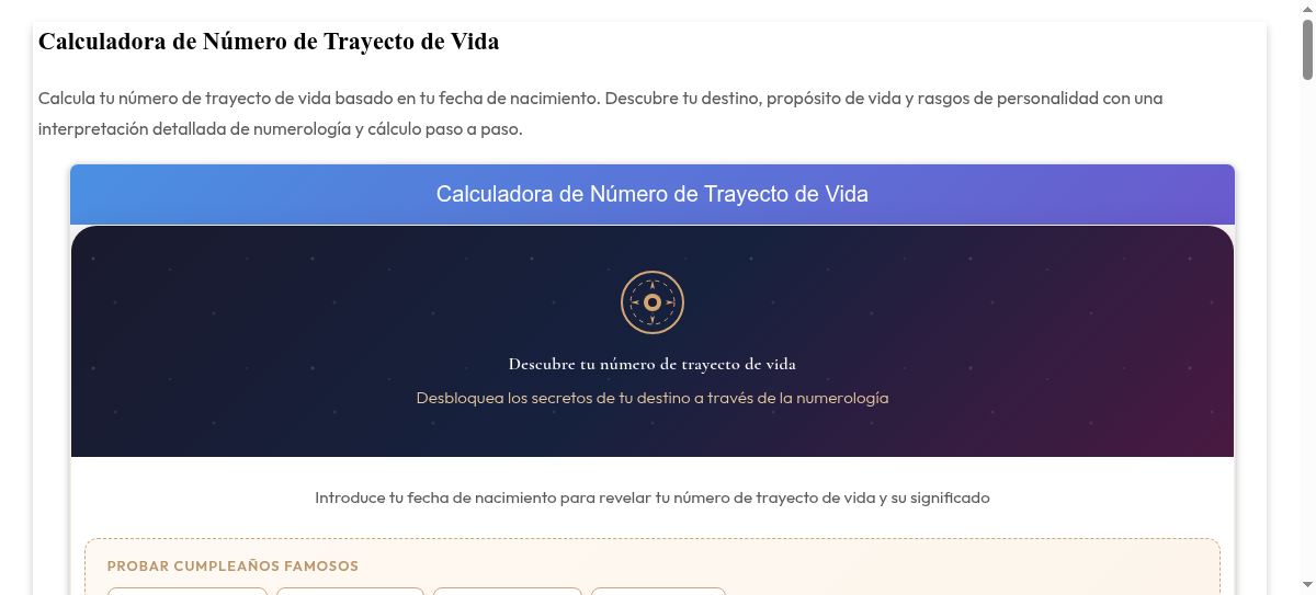 Calculadora de Número de Trayecto de Vida - Encuentra tu número de ...