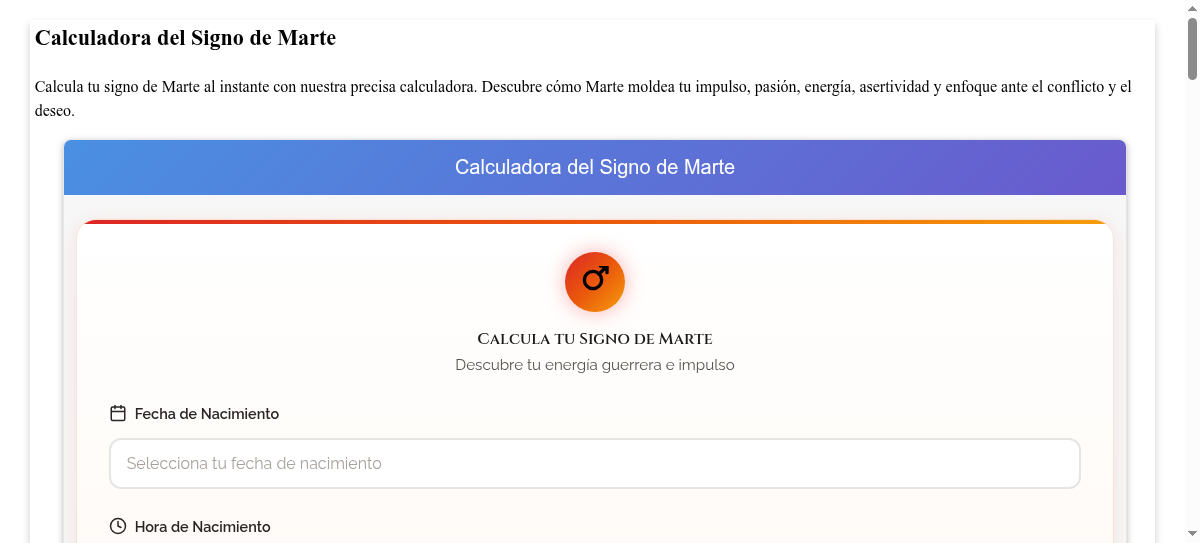 Calculadora Gratuita del Signo de Marte - Descubre tu Impulso, Pasión y ...