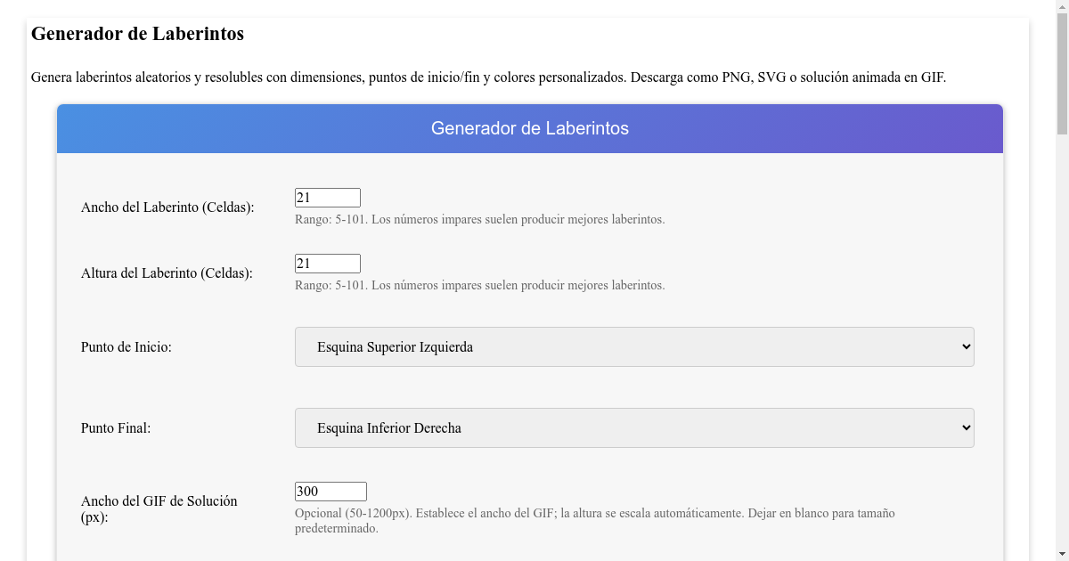 Generador de Laberintos Gratuito y Personalizable - Crea, Resuelve y Descarga Laberintos (PNG ...