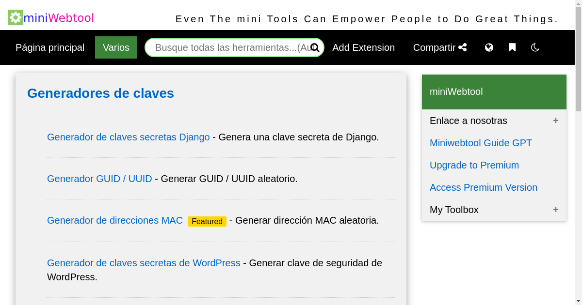 Herramientas gratuitas y calculadora - Generadores de claves