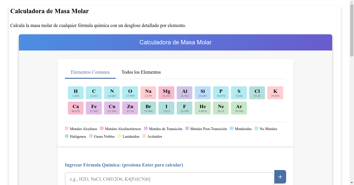 Calculadora Gratuita de Masa Molar (Paso a Paso)