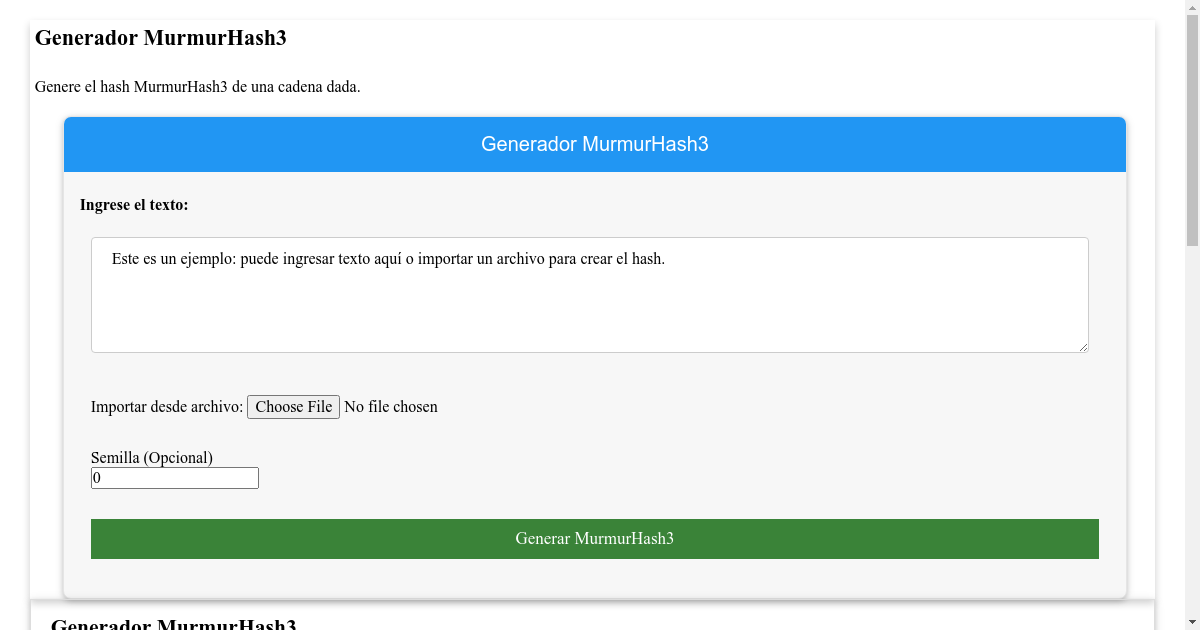 Generador de Hash MurmurHash3