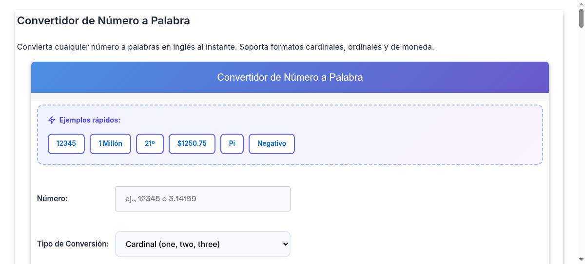 Convertidor de Número a Palabra - Convertir números a palabras en inglés