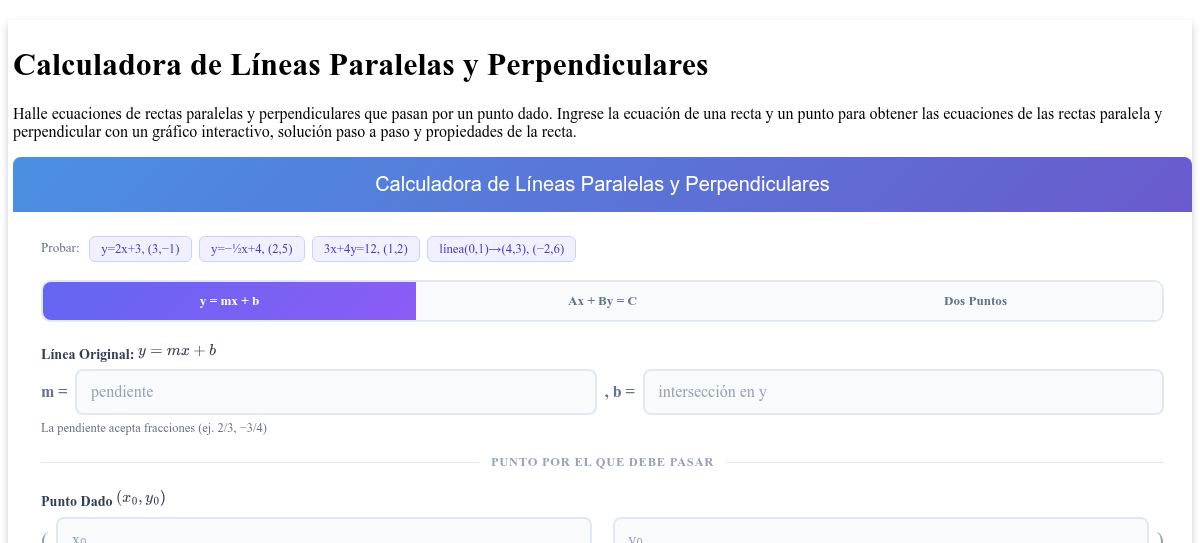 Calculadora de Líneas Paralelas y Perpendiculares - Hallar Ecuaciones ...