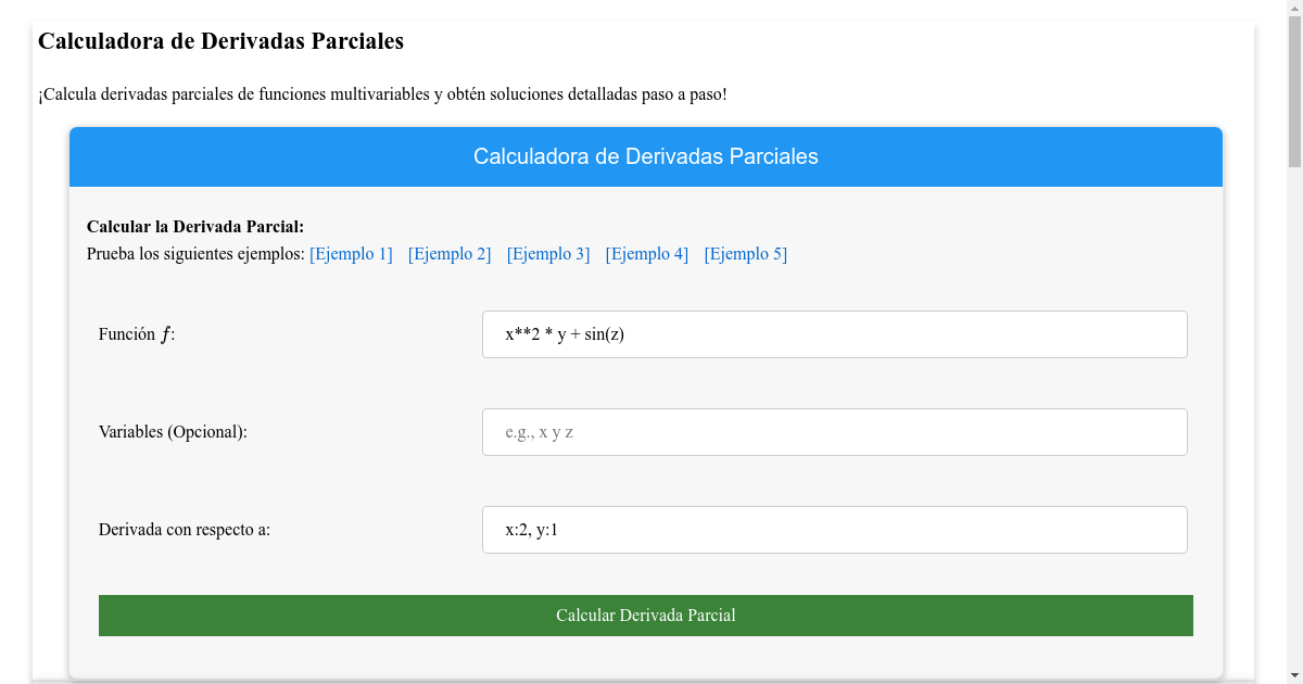 Calculadora de Derivadas Parciales con Soluciones Paso a Paso