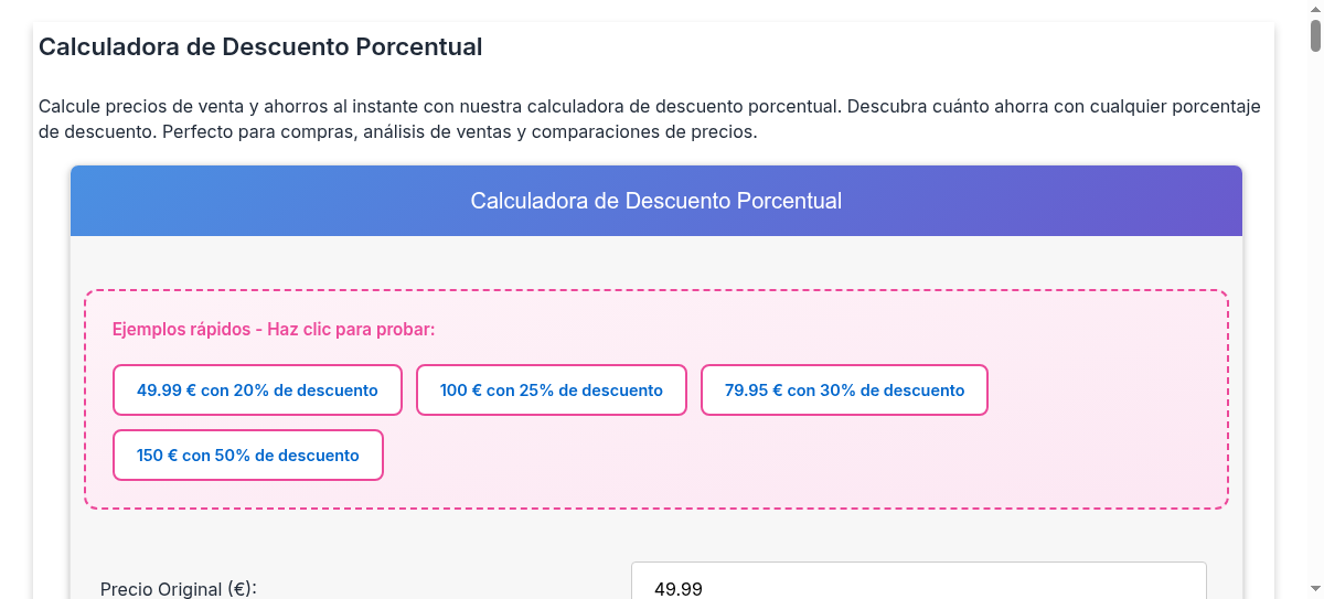 Calculadora de Descuento Porcentual - Calcule Descuentos y Precios de Venta