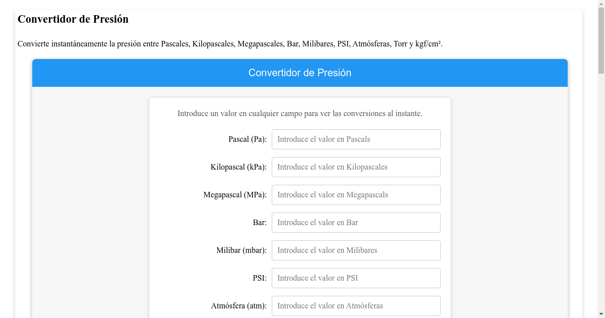 Convertidor de Presión Interactivo y Gratuito