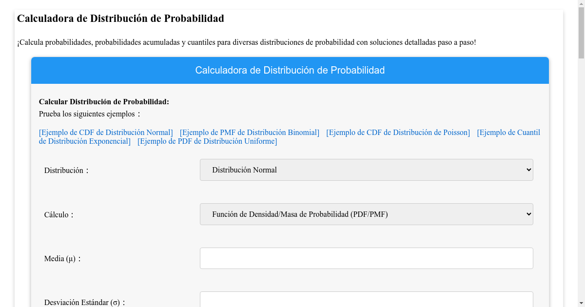 Calculadora de Distribución de Probabilidad para Diversas Funciones de ...