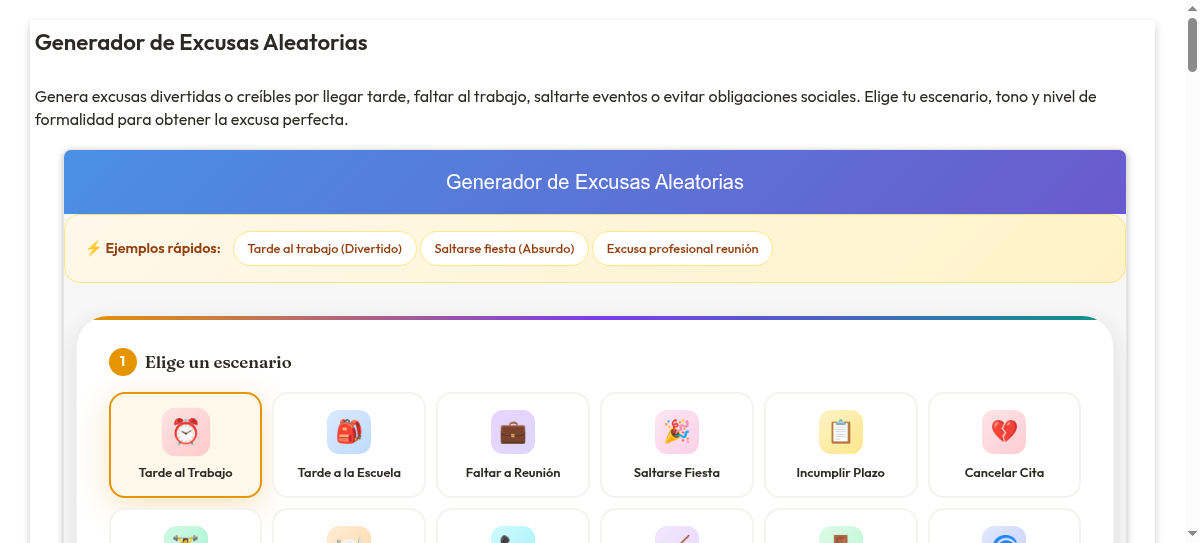 Generador de Excusas Aleatorias - Genera excusas divertidas y creíbles ...