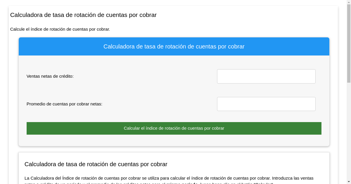 Calculadora de tasa de rotación de cuentas por cobrar