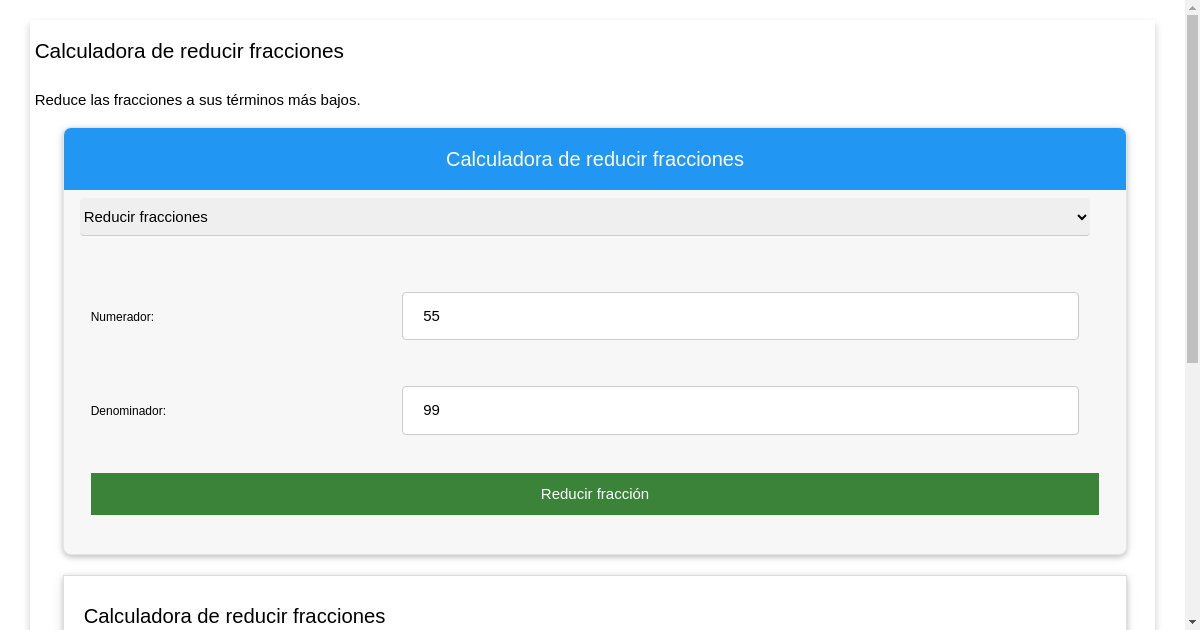 Calculadora de reducir fracciones - Simplificar fracciones a su mínima ...