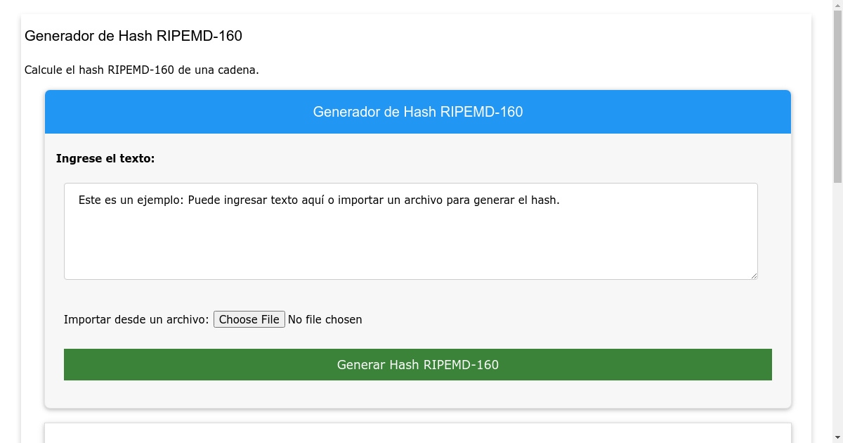 Generador de Hash RIPEMD-160 en línea