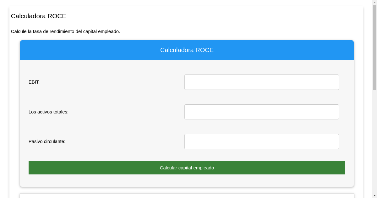Calculadora ROCE - Cálculo de tasa de retorno del capital invertido