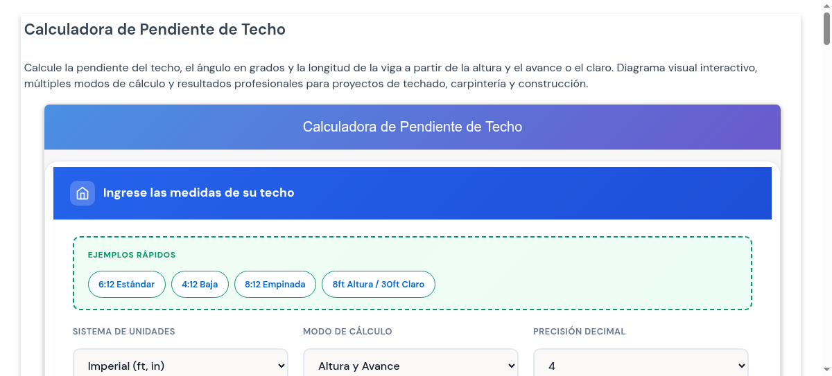 Calculadora de Pendiente de Techo - Calcular inclinación, ángulo y ...