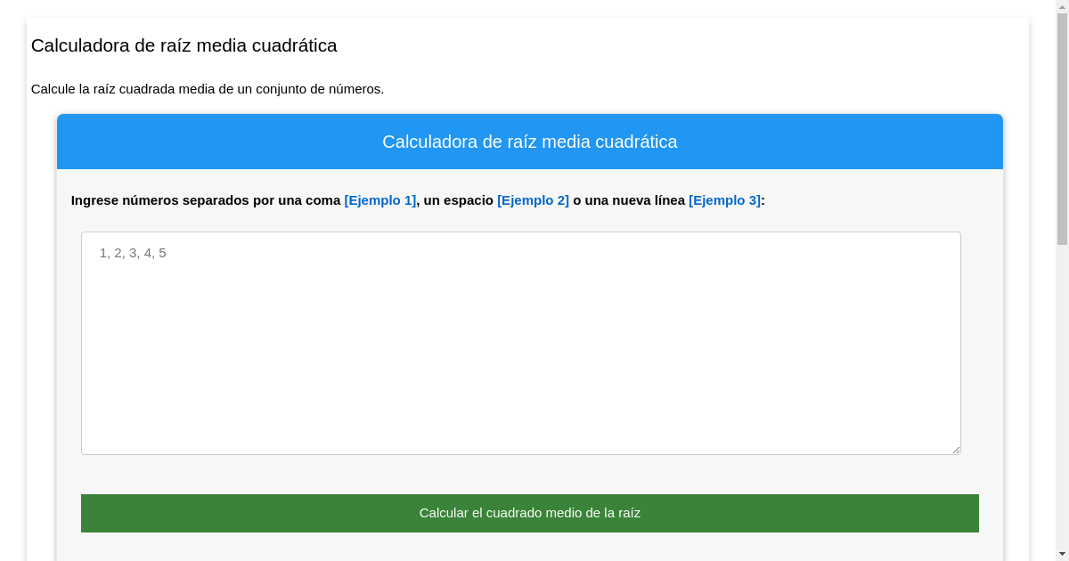 Calculadora de raíz media cuadrática - Calcular la media cuadrática