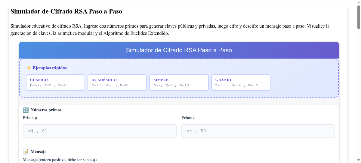 Simulador de Cifrado RSA - Generación de Claves, Cifrado y Descifrado ...