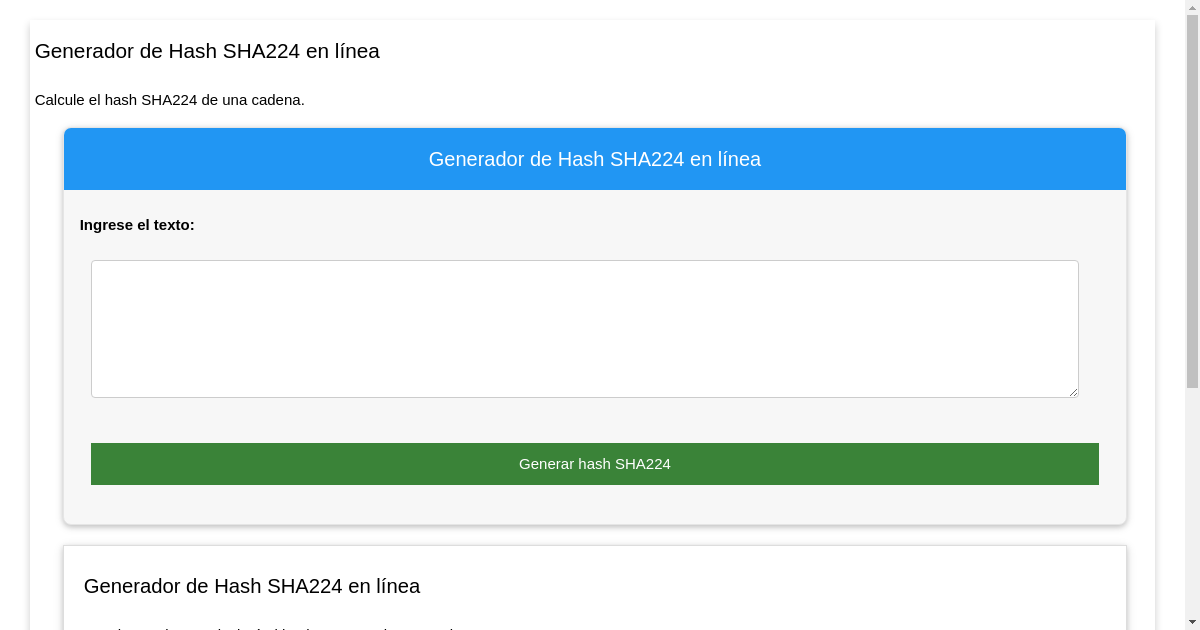 Generador de Hash SHA224 en línea