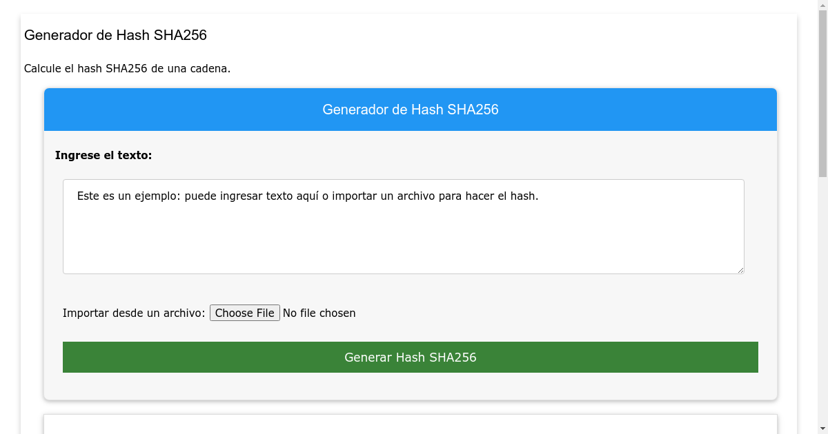 Generador de Hash SHA256 en línea