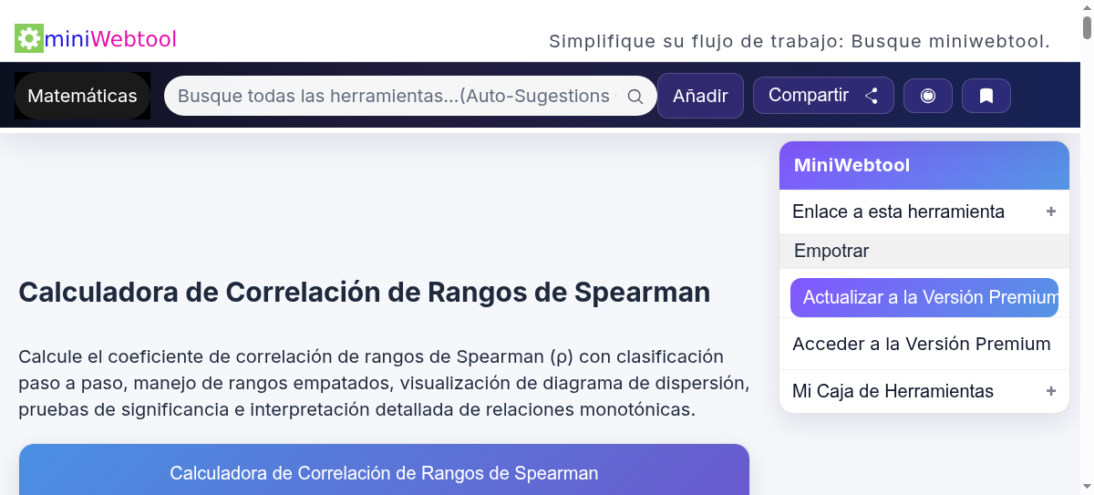 Calculadora de Correlación de Rangos de Spearman - Coeficiente de ...