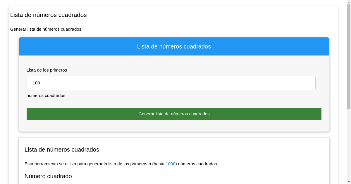 Generador de Lista de Números Cuadrados - Genere Números Perfectos con ...